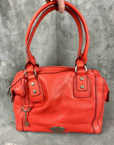 Fossil Red Heavy Pebbled Leather Handbag Purse - Gem