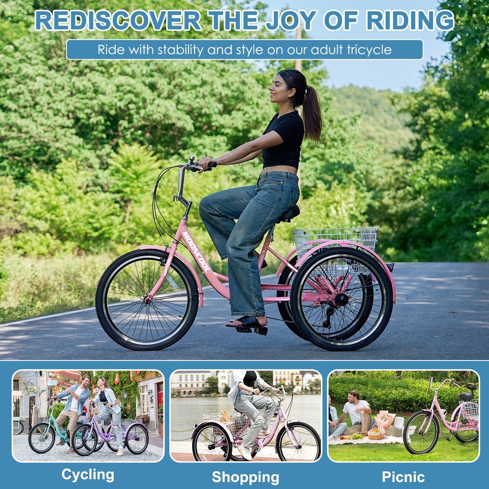 Adult Tricycle 20"/24"/26" 7 Speed 3 Wheel Trike Bicycle Bike Cruise w/ Basket | eBay
