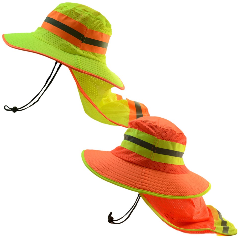 Hi Vis Reflective Safety Working Breathable Bucket Cap Neck Flap Boonie ...