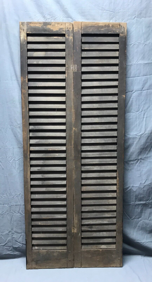 Antique Pair Wood Window 9x43 Louvered Shutters Interior Natural Old ...
