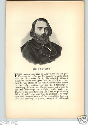 1894 Pianist Emile Prudent Portrait Print & 2 PG Bio Piano | eBay