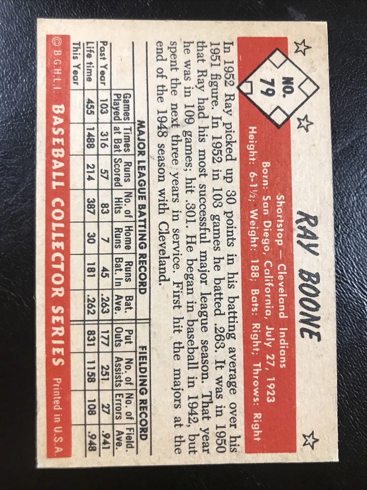 Ray Boone 1953 Bowman Color Vintage Baseball Card #79 SHARP CLEAN ...