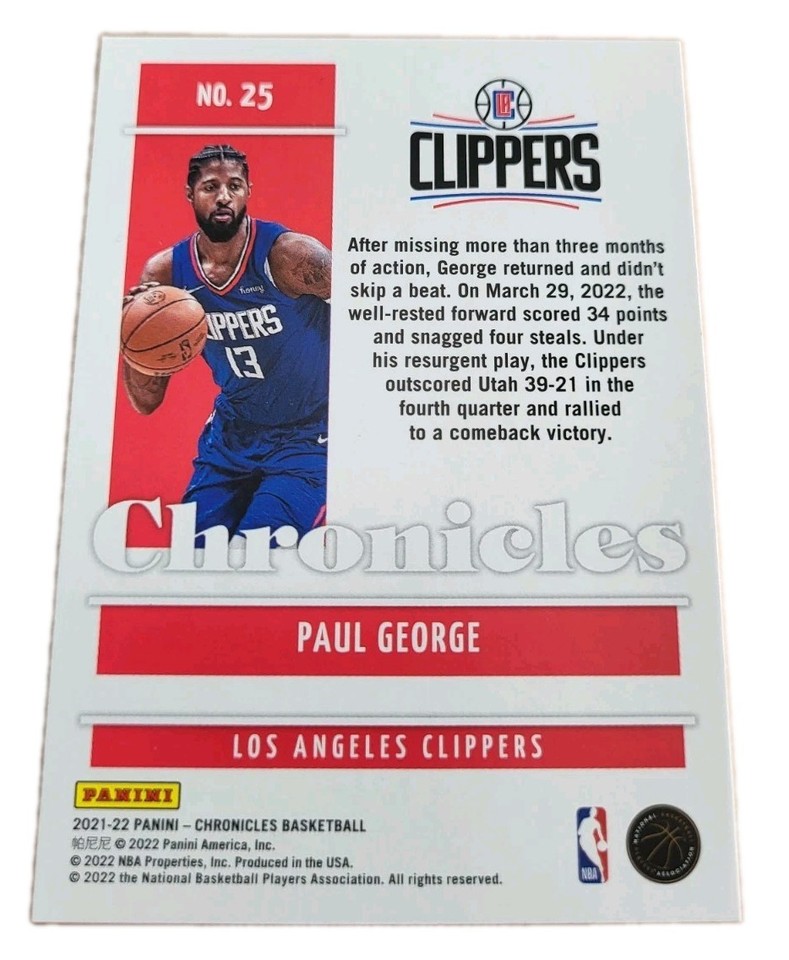 2021 Panini Chronicles Paul George #25 Los Angeles Clippers Basketball Card (D7 | eBay