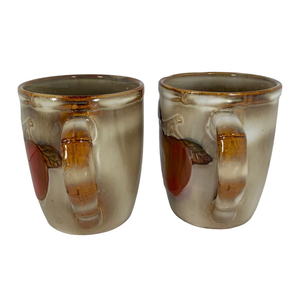 Embossed Apple Stoneware Mug Set of 2 Coffee Cup 16 oz Country ...