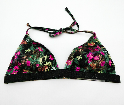 Victorias Secret Large Bling Triangle Bikini Green Floral Halter Padded ...