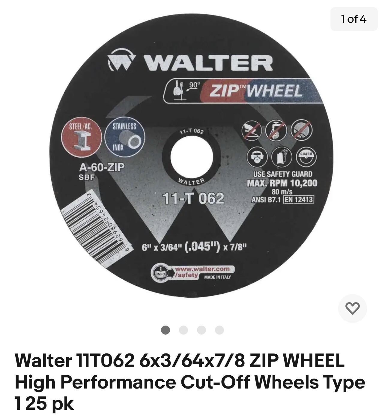Walter+11T062+High+Performance+Cutoff+Zip+Wheel+-+Pack+of+25 for sale ...