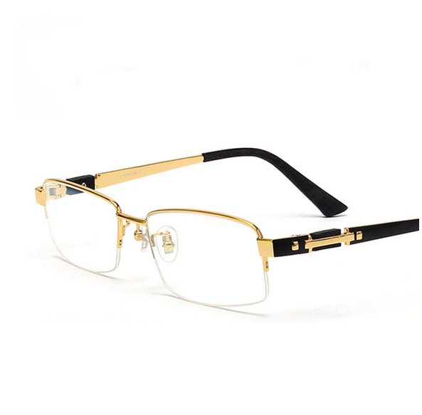High quality Titanium Gentlemen Glasses Men Semi-Rimless Gold Eyeglass ...