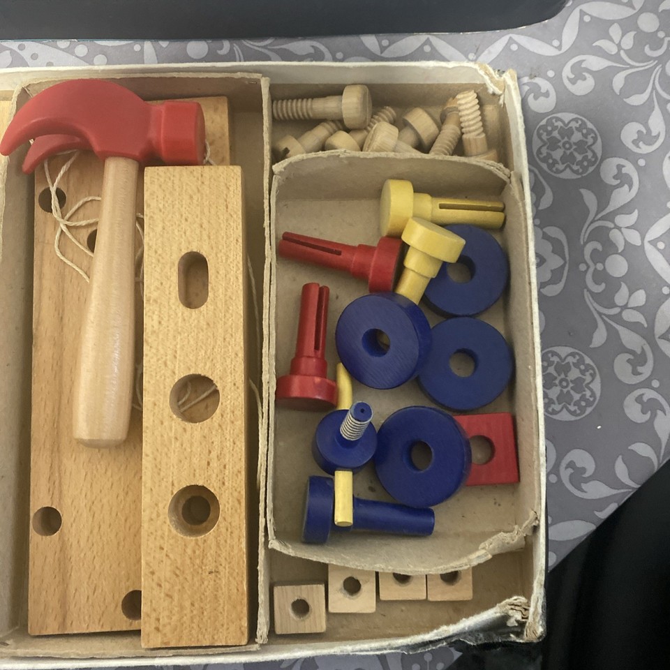 Wooden Toy Kids Tool Set/Kit- Tool Box Construction - | eBay UK