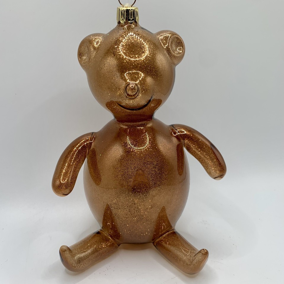 Vtg Italian Italy Mica infused Glass CHRISTMAS ORNAMENT Teddy Bear Hand ...