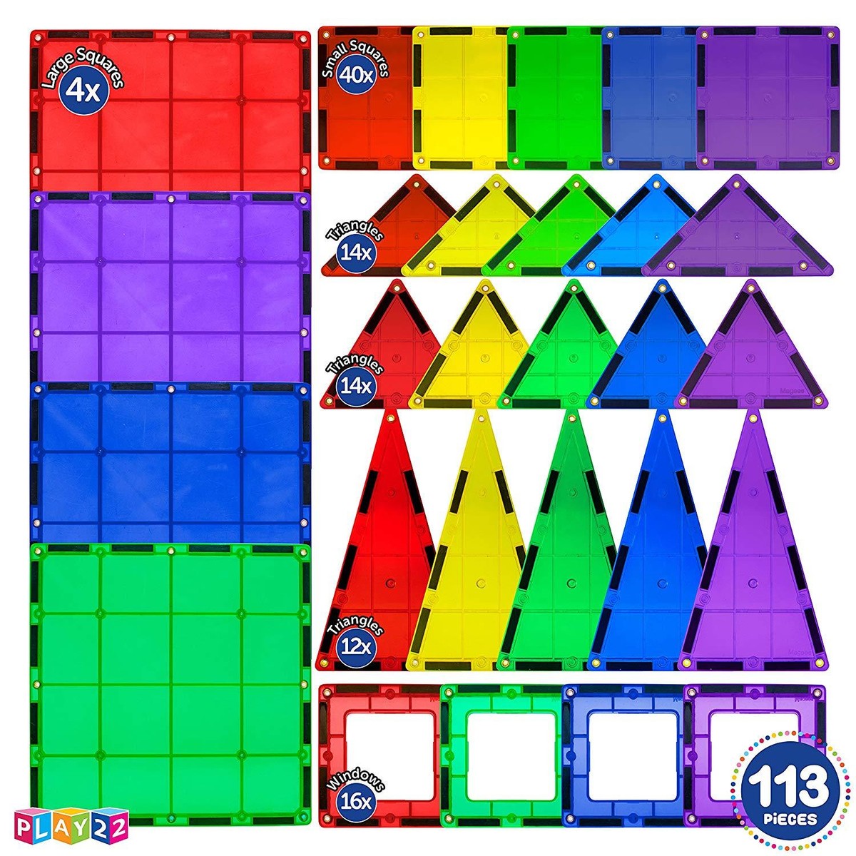 Magnetic Building Squares Connetix 42 Piece Rainbow Square Pack