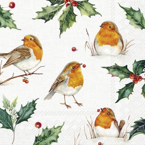 XMAS PAPER NAPKINS CHRISTMAS ROBIN BIRD W HOLLY PK20 MADE IN GERMANY 3 ...