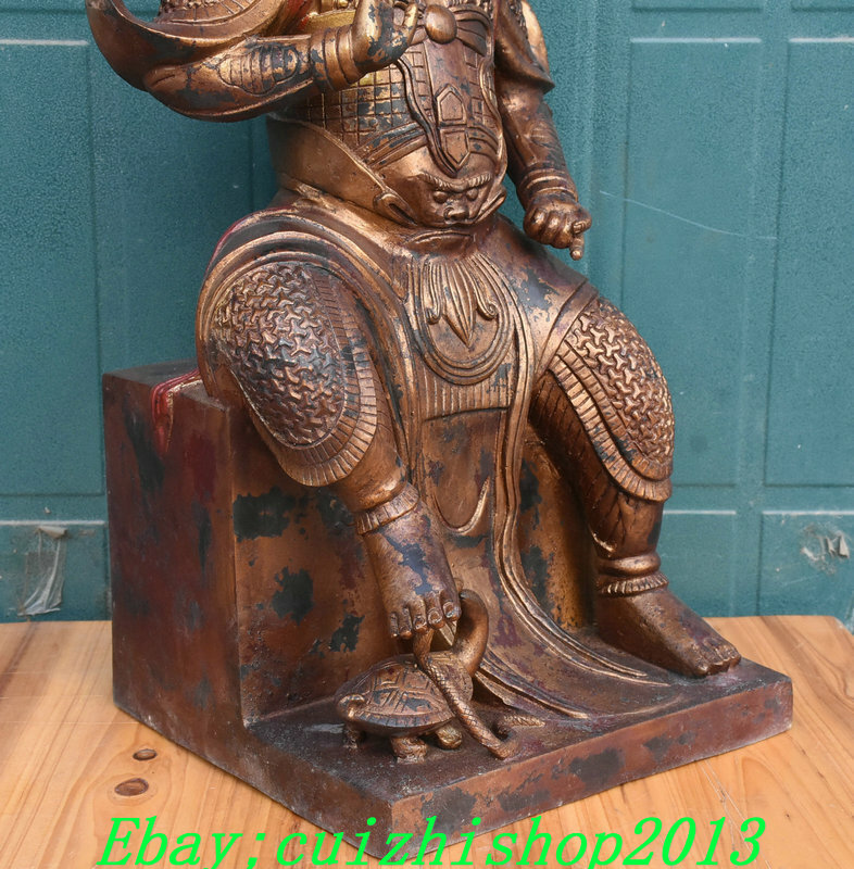 22"Old Purple Bronze Gilt Taoism XuanWu Dadi rycunhua Emperor God Snake ...