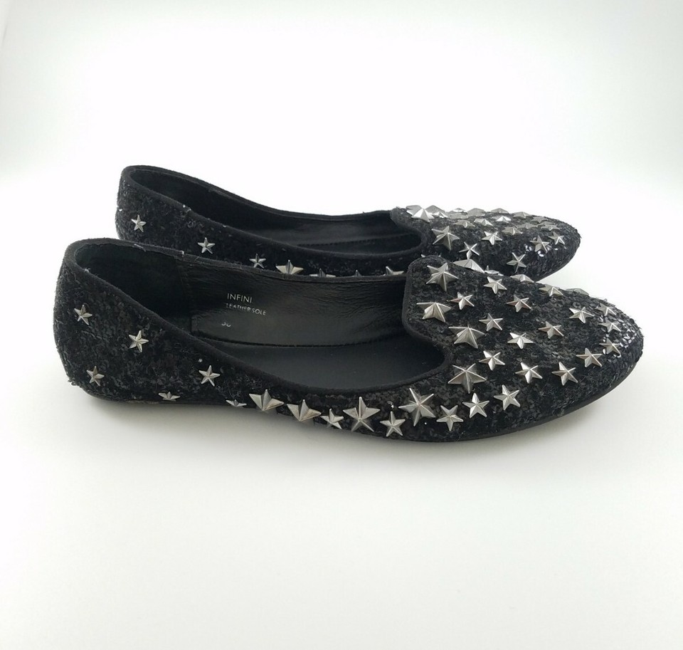 ASH Infini Sequin Star Studded Flats Women's Sz 36 ( US 6 ) Black ...
