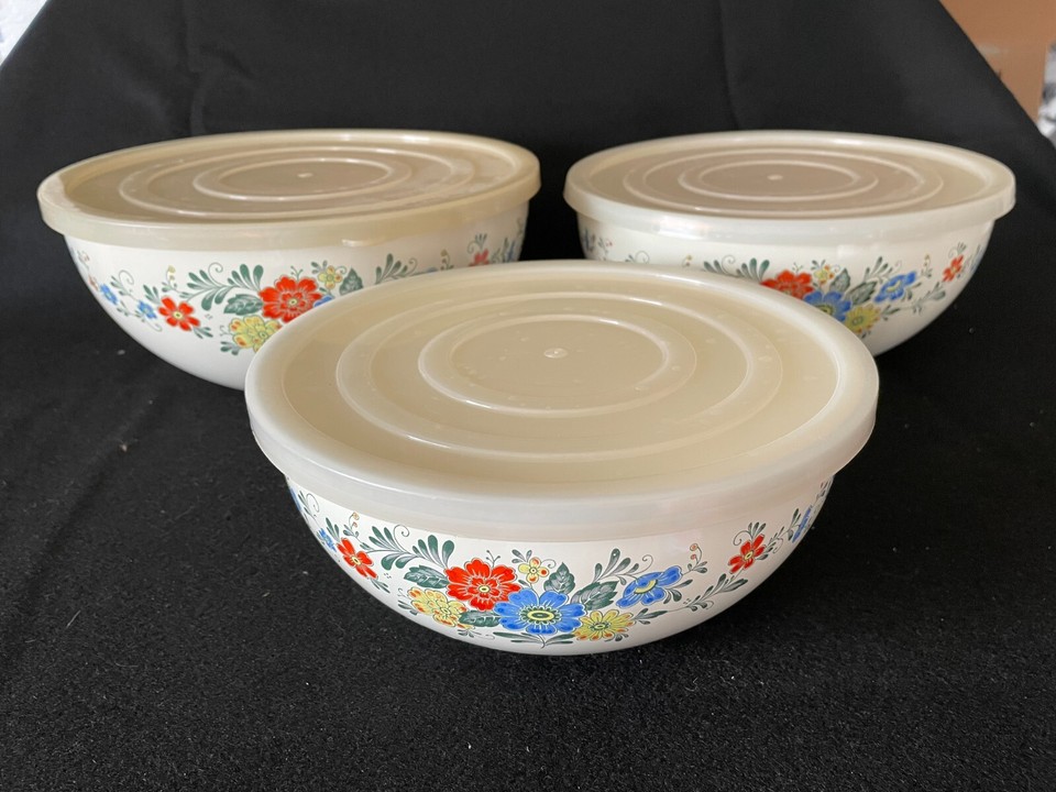 Vintage 6Pc Kobe Kitchen Nesting/Stacking Mixing Bowls with Lids Enamel ...