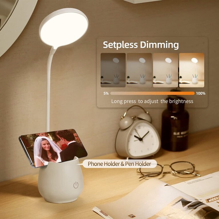 Desk Lamps for Home Office, LED Desk Light with Pen Holder Phone Holder ...