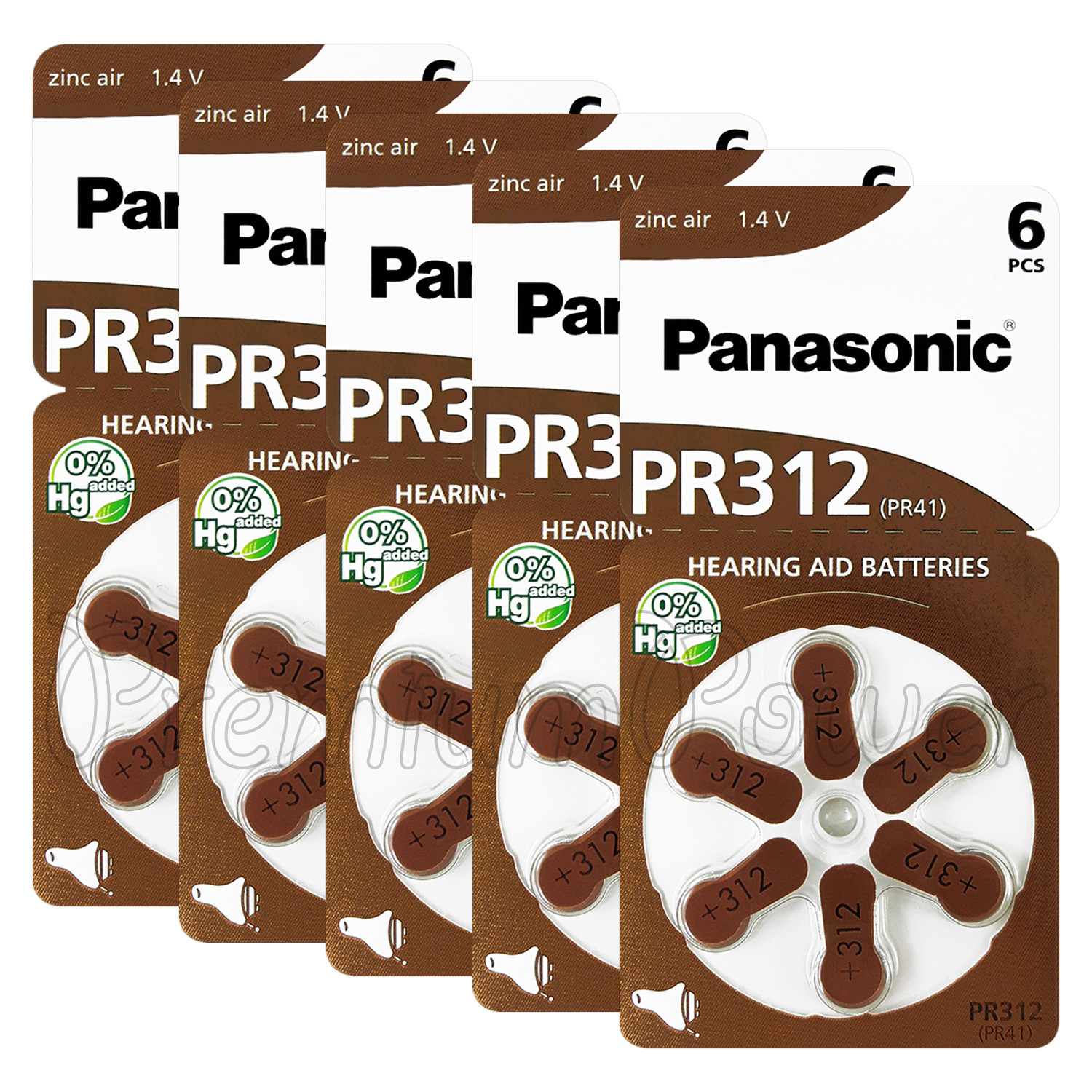 Panasonic 312 Size Hearing Aid batteries PR312 PR41 1.4V Zinc air 6-60 ...