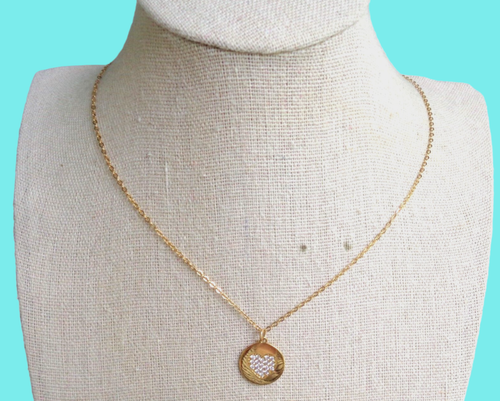 Delicate Gold Chain Clear Stone Heart Inside Circle Pendant Necklace Jewelry | eBay