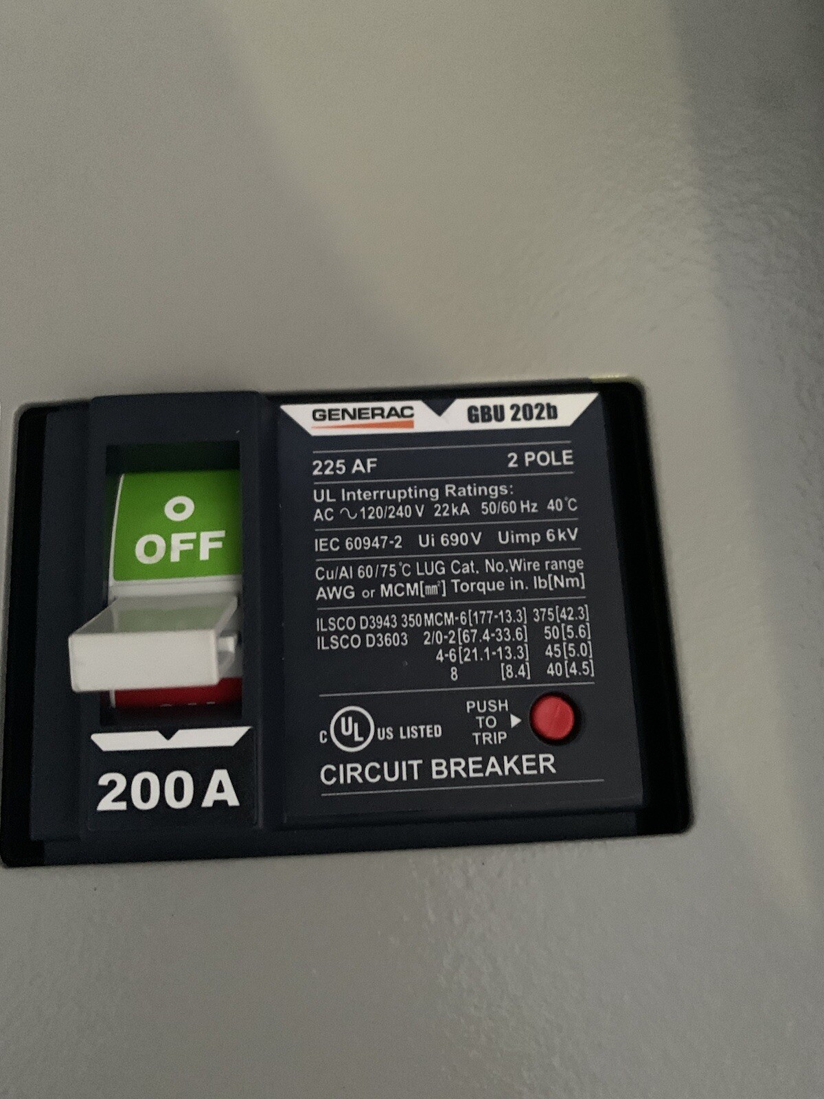 Generac RXSW200A3 200 Amp 240V Generator Automatic Transfer Switch NEW ...