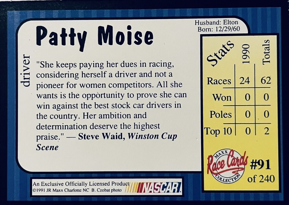 Brand New: Vintage ‘91 Maxx Patty Moise Driver NASCAR Trading Card | eBay