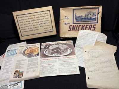 Vintage Snickers Box With Old Newspaper Recipes And Handwritten Recipes ...