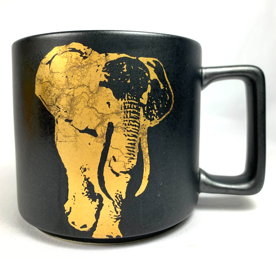 STARBUCKS - 2016 KENYA Elephant Coffee Mug Cup Black Matte Finish Gold ...