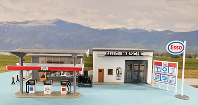 Faller HO Scale BUILT Model -Esso Gas Station & Car Wash w/ Interior #B ...