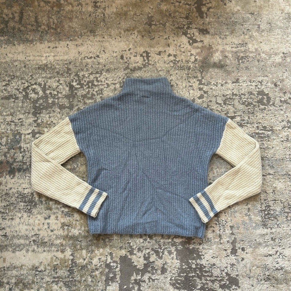 Turtle neck periwinkle blue & cream stripe varsity sweater XS oversized ...