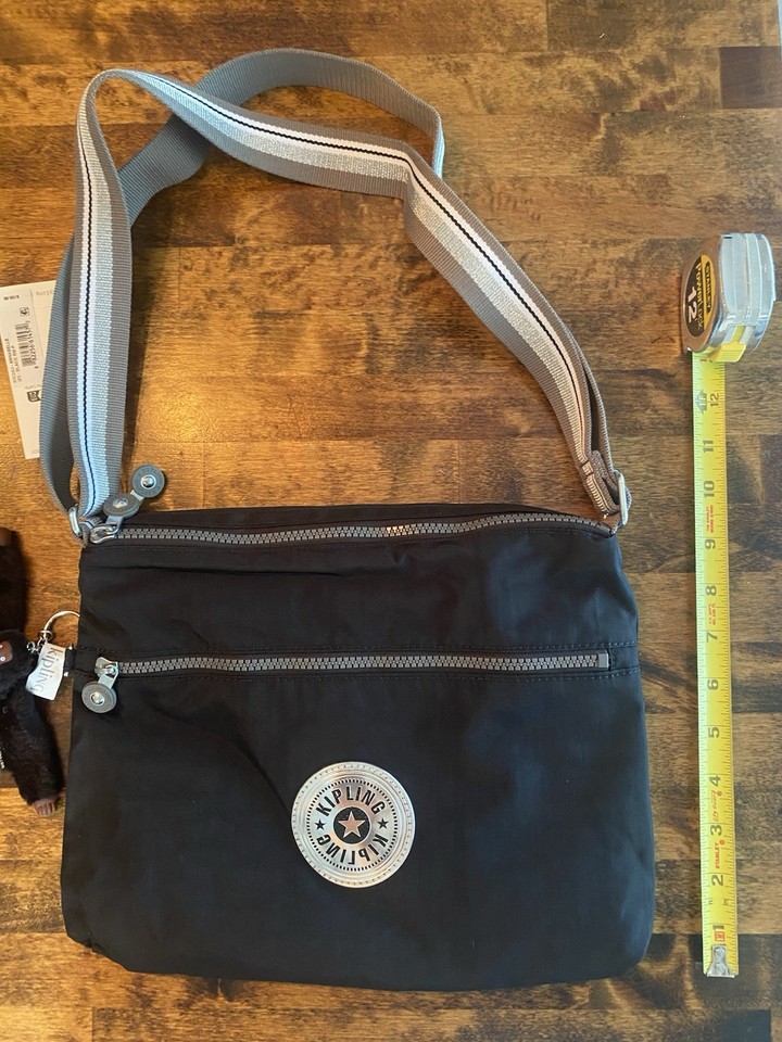 KIPLING CROSSBODY BAG Annabelle KlC2A3 Black/Silver & Grey Straps ...