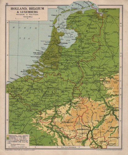 1928 MAP ~ HOLLAND BELGIUM & LUXEMBURG ~ POLITICAL & PHYSICAL | eBay UK