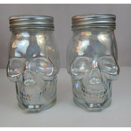 Set of 2 Glass Iridescent & Smoke Skull Sipper Jars With Lids | eBay