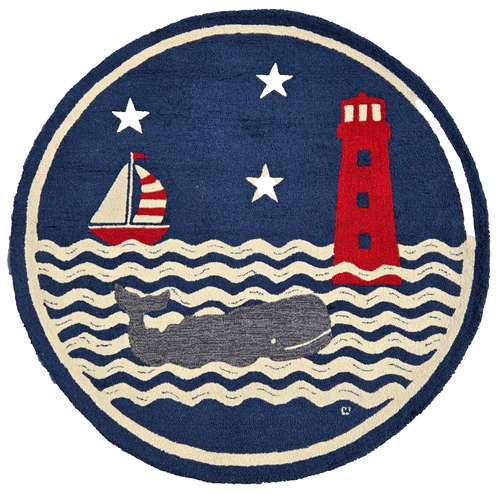 5' round Wavy Whale hand hooked wool rug Chandler 4 Corners Laura ...