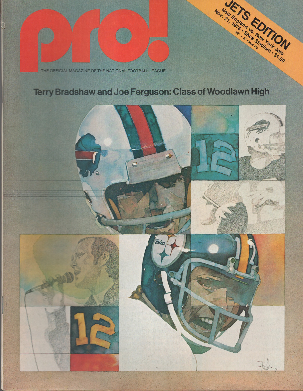 1976 NFL Pro! Magazine NY JETS vs New England SHEA Stadium Nov 21 Vol 7 ...