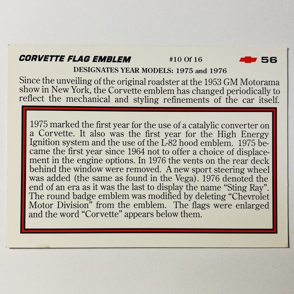 1991 Vette Set #56 Corvette Flag Emblem #10 of 16 Tc1 | eBay