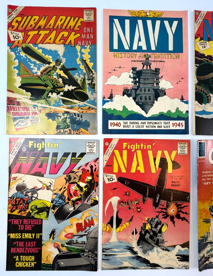 7 Vintage Military Comics 1950s-60s 5 Navy, 1 Dell Combat, 1 Submarine ...