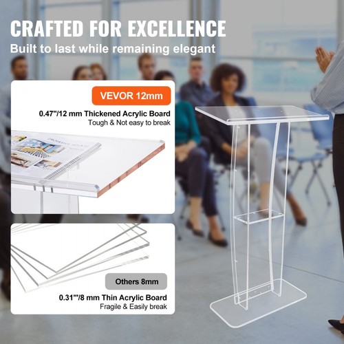 Clear Acrylic Podium Stand 47 Inch with Wide Reading Surface and ...