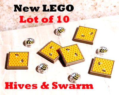 New LEGO Bee Swarm Hive Honeycomb Slide In Printed Nature Tiles ...