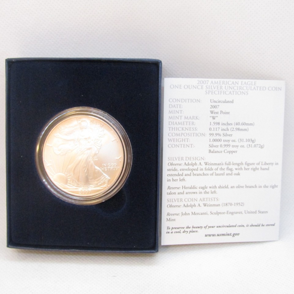 2007-W American Silver Eagle Dollar Uncirculated One Ounce With Box ...