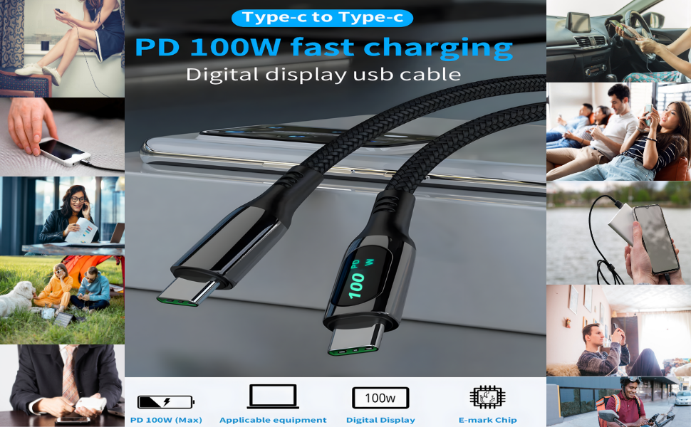 100w Type c to Type c super-fast charging usb 2 meter cable with ...