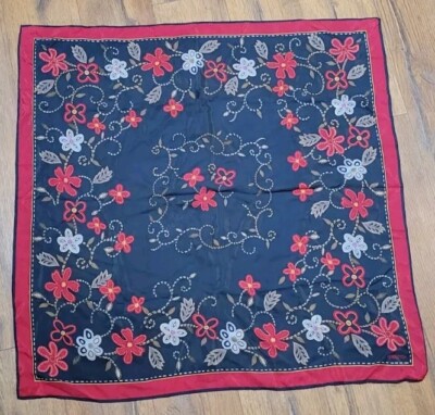 Pendleton 100% Silk Scarf Large Square Floral Flowers Black Red | eBay
