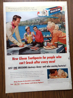 1955 Gleem Toothpaste Ad Outdoor Cook-out at the Lake | eBay