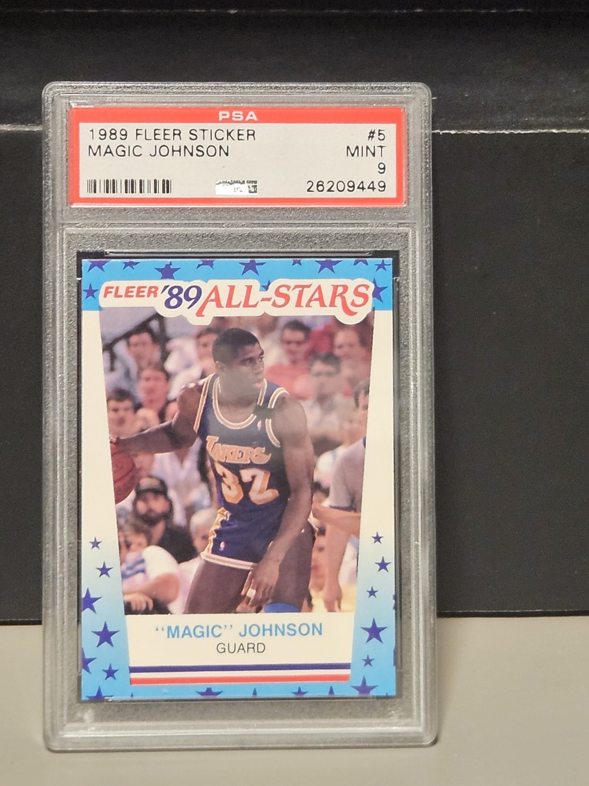 1989-90 Fleer Basketball All-Star Stickers #5, Magic Johnson. (PSA 9 ...