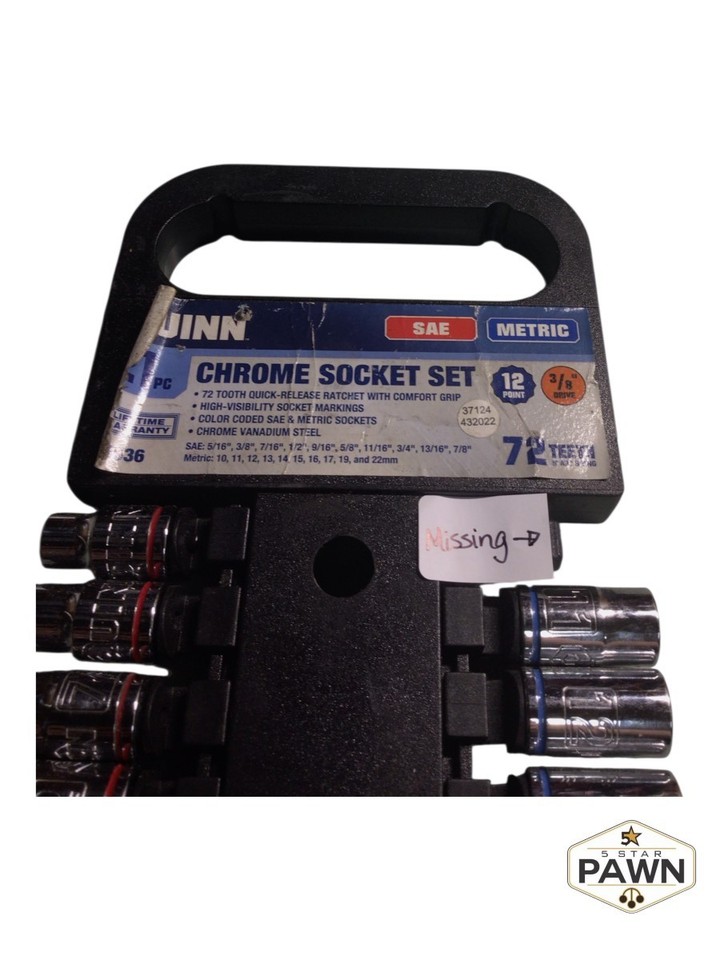 Quinn 21 Piece Chrome Socket Set Standard & Metric 3/8 Drive MISSING ...