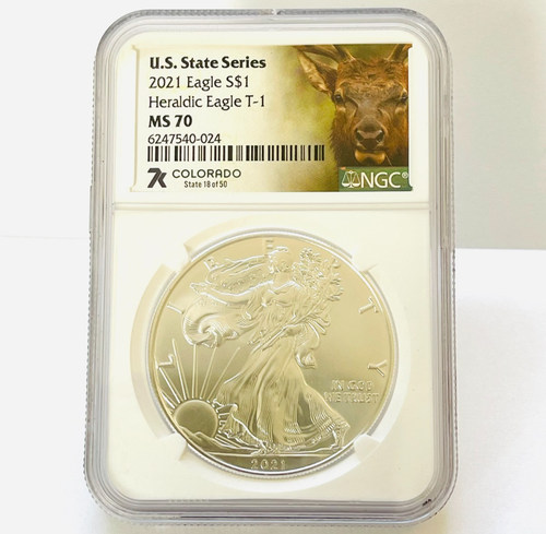 2021 P Silver Eagle MS70 NGC Type 1 Heraldic Eagle Colorado Label #729B ...
