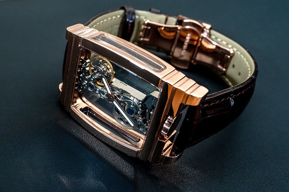 Mens Bridge Manual Mechanical Watch - Rose Gold Brown Leather Diasteria ...