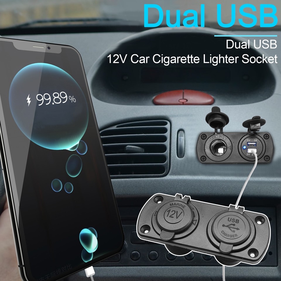 Car 12V Cigarette Lighter Socket Charger Panel Dual USB Outlet Port ...