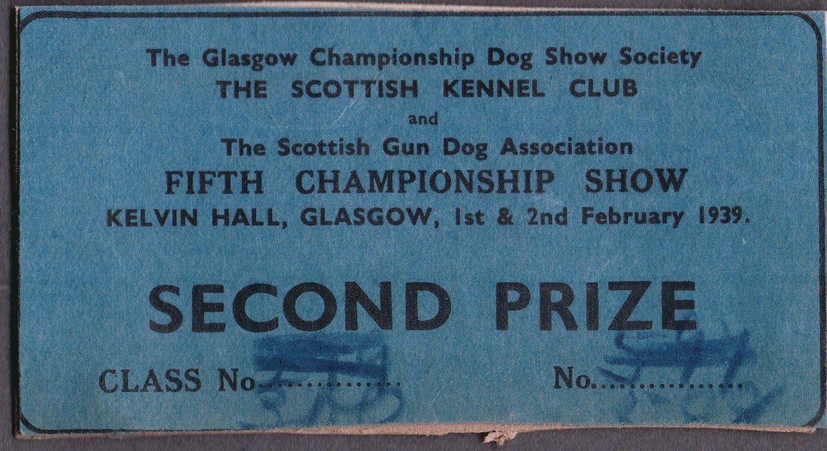 VINTAGE LITHO 1939 2ND PRIZE SCOTTISH GUN DOG SHOW CARD SCOTLAND ...