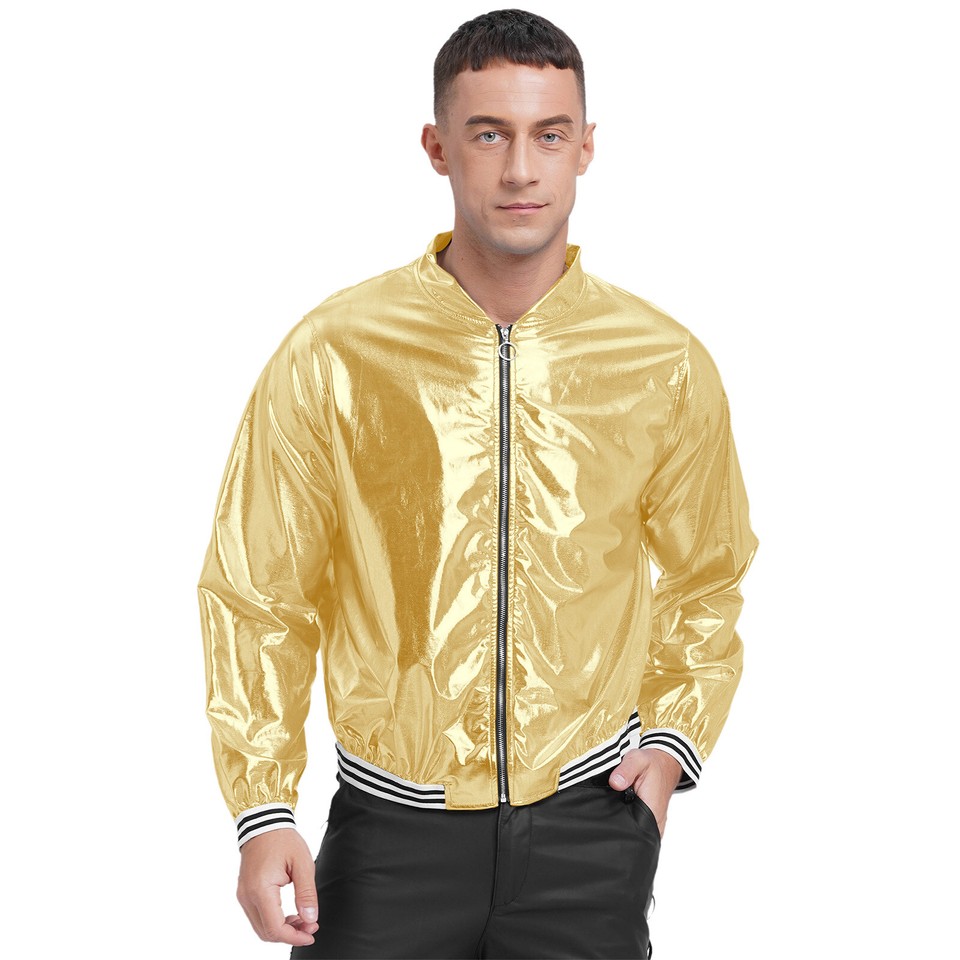 Men Jacket Party Outerwear Metallic Coat 79s Disco Costume Glitter Tops ...