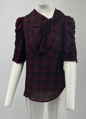 Isabel Marant Etoile Red and Black Plaid Ruched Sleeve Top Size 42 | eBay