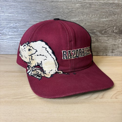 Vintage Arkansas Razorbacks Hat Cap Snap Back Red Black NCAA Football ...