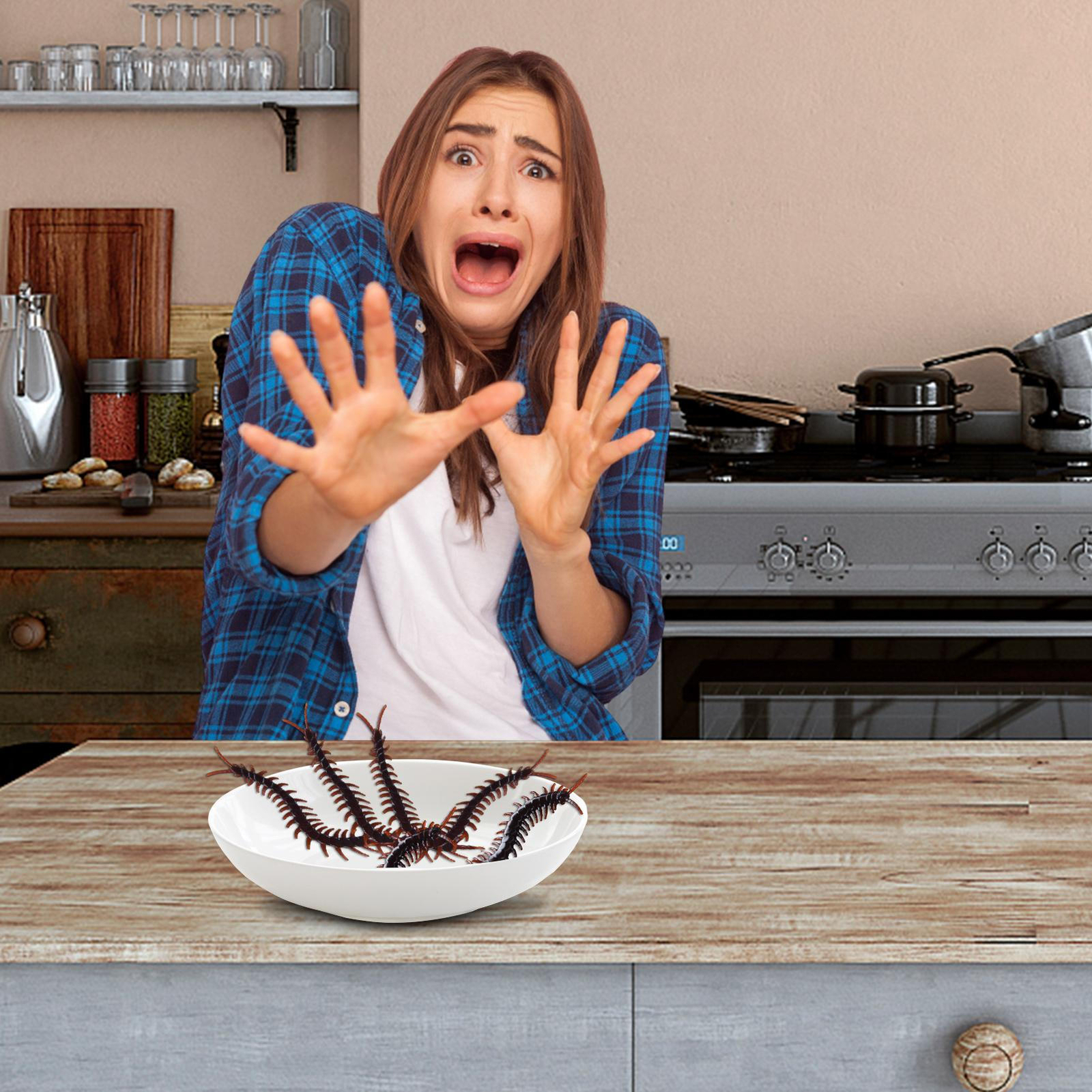 5PCS Horror Fake Centipede Joke Insects Bugs Toy Prank Halloween Party ...